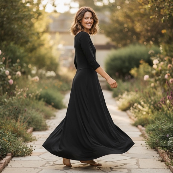 LuLaRoe | Dresses | Black Stretch Aline Fit Flare Maxi Dress | Poshmark